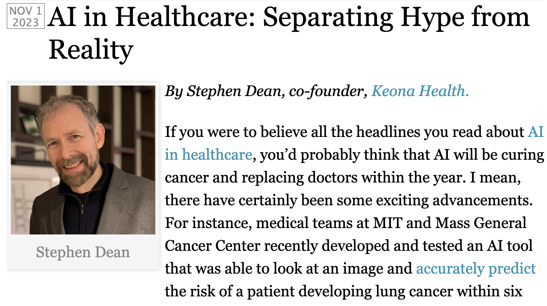 Electronic Health Reporter: 'Separating AI Hype From Reality'